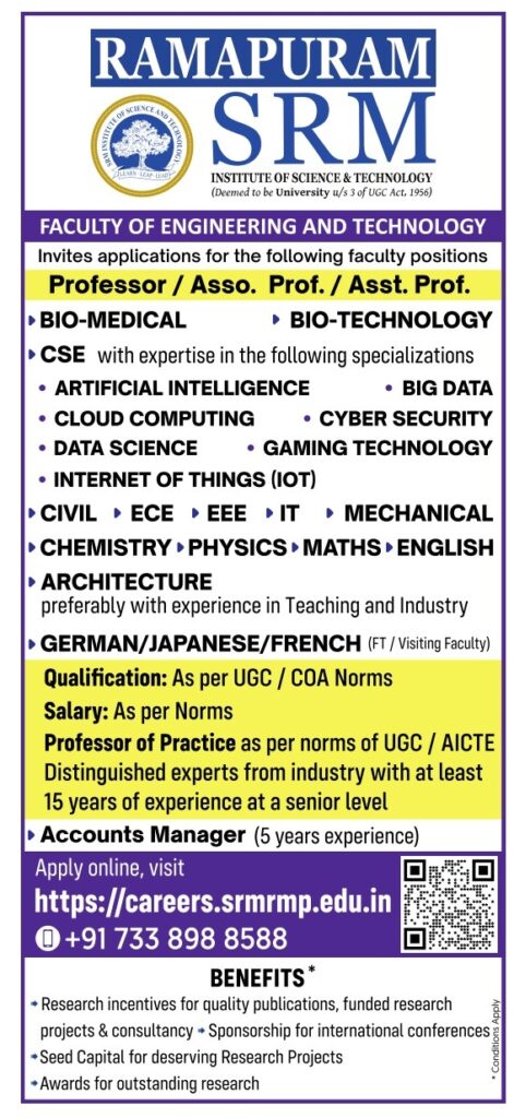 Vacancy for Faculty Positions (Engineering & Technology) at SRM ...